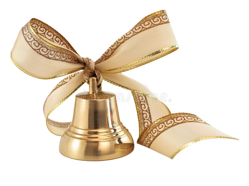 Golden Bell with a Ribbon Bow Stock Image - Image of tape, decorative ...