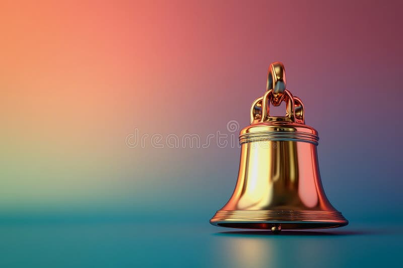 Golden Bell with Smooth Finish and Reflective Surface on Colorful ...
