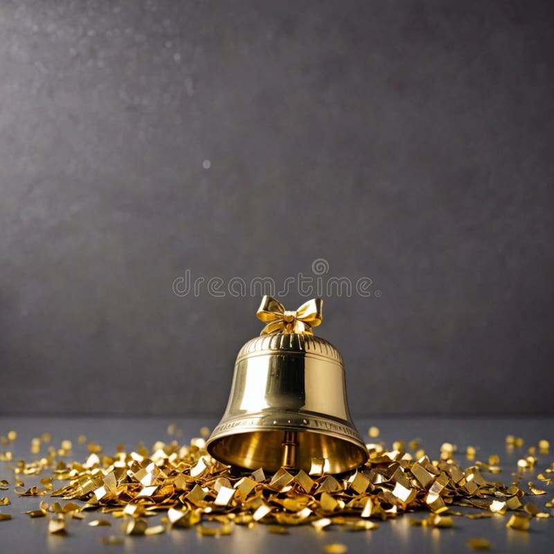 Golden Bell with Sparkling Confetti Celebration Stock Illustration ...