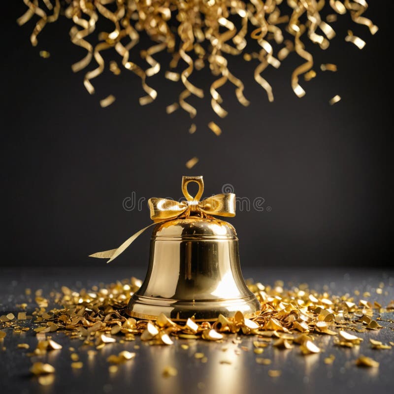 Golden Bell with Sparkling Confetti Celebration Stock Illustration ...