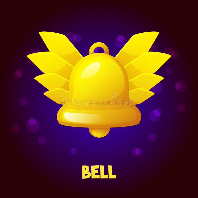 Golden Bell with Wings, Notification Icon for Game Stock Vector ...