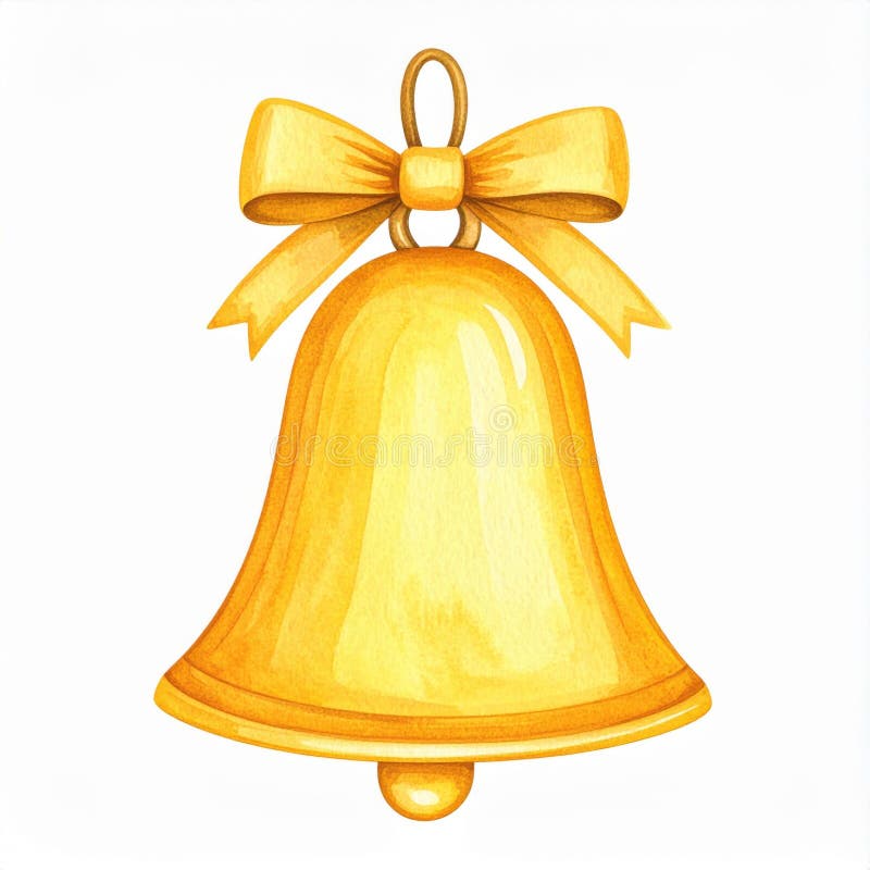 Golden Bell with Yellow Bow on White Background Stock Illustration ...