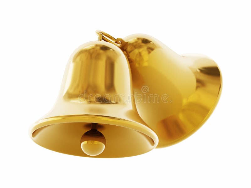 Golden Bells Isolated on White Background. 3D Illustration Stock ...