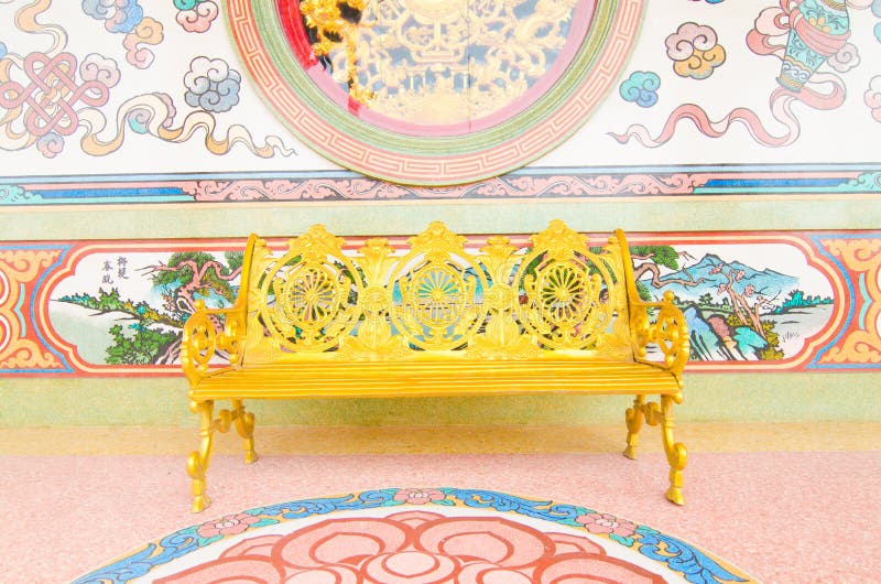 Golden bench in temple stock photo. Image of green, brown - 27163854