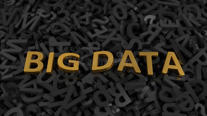 Golden `big Data` Text on Stack of Letters. 3d Illustration Stock ...