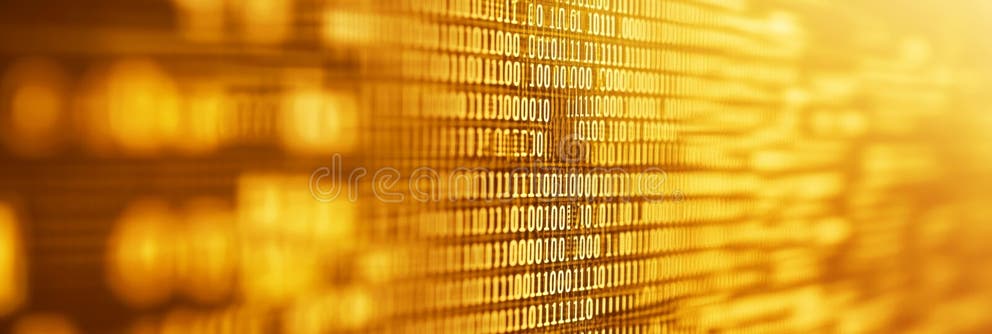 Golden Binary Code Data Stream a Technology Background with Abstract Digital Information Flow ...