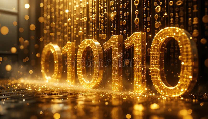 Golden Binary Code: Luxurious Digital Art with Glowing Numbers Stock ...