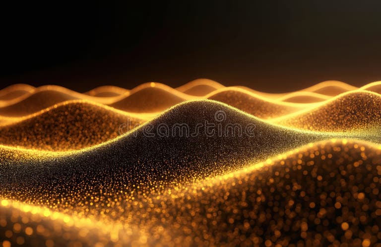 Golden Binary Code Wave Flows on Dark Background. Abstract Digital ...