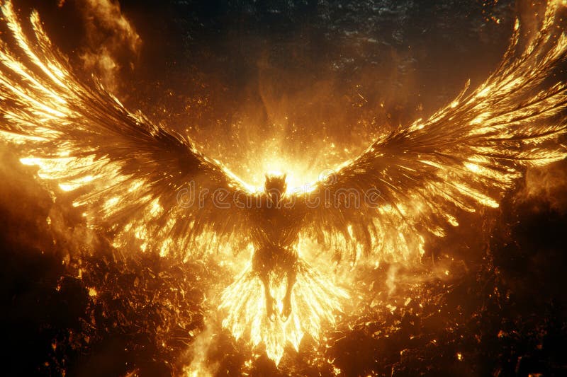 A Golden Bird with Fire in Its Wings Stock Illustration - Illustration ...