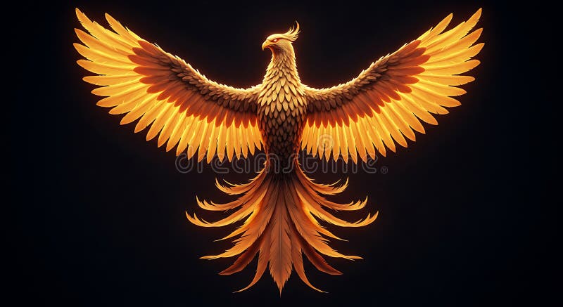 Golden Bird Spreading Wings on Dark Background Stock Illustration ...