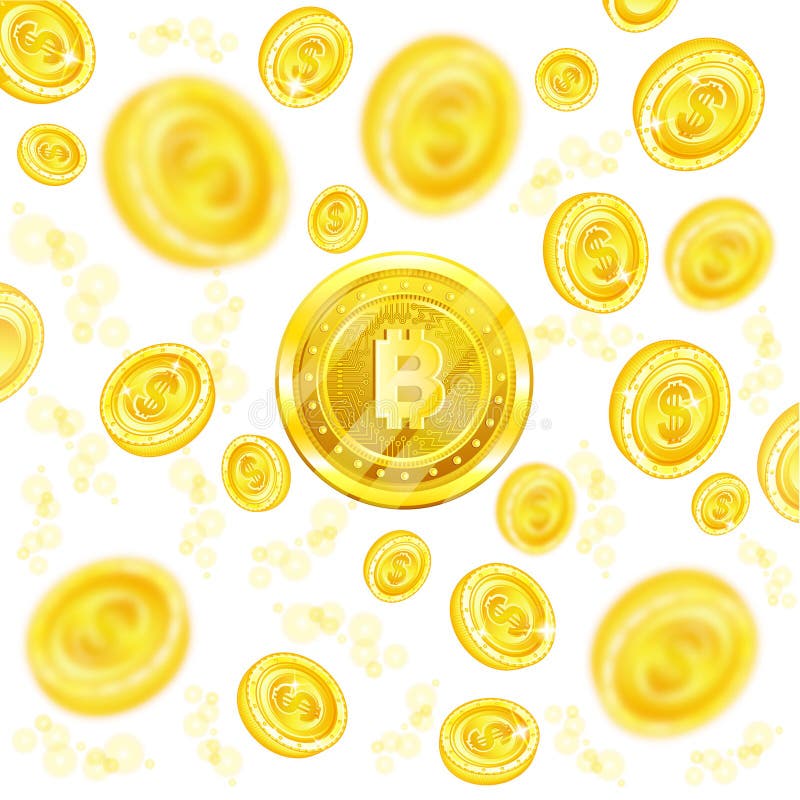 Golden Bit Coin in the Center of Flying Coins with Depth of Field ...