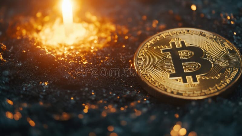 Golden Bitcoin with Candlestick Chart Showing Decentralized Finance ...