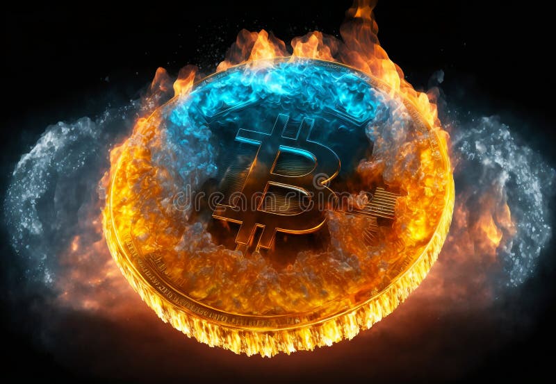 Golden Bitcoin Coin Fire and Ice Stock Illustration - Illustration of ...
