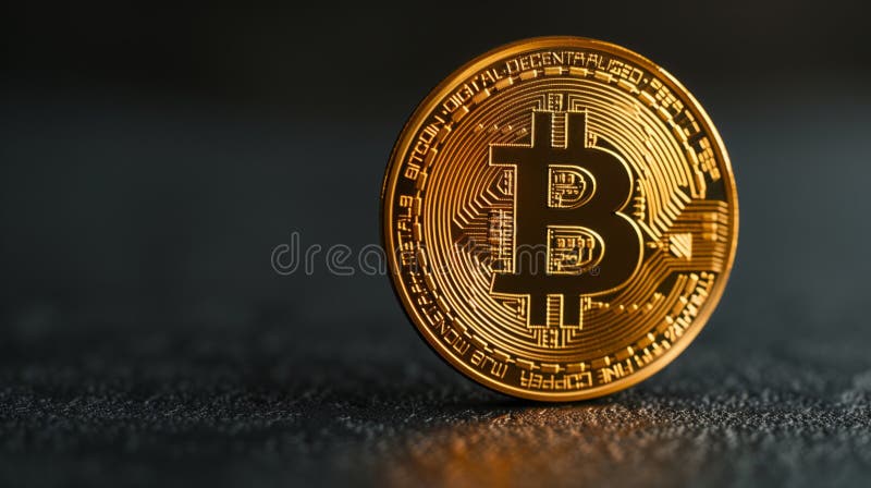A Golden Bitcoin Coin Rests on a Textured Surface, Symbolizing Digital ...