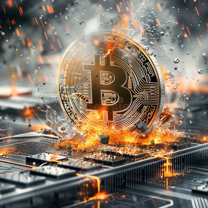 Golden Bitcoin is Crashing on a Motherboard Stock Illustration ...