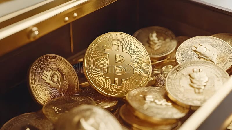 Golden Bitcoin Cryptocurrency in a Treasure Chest - 3D Illustration ...