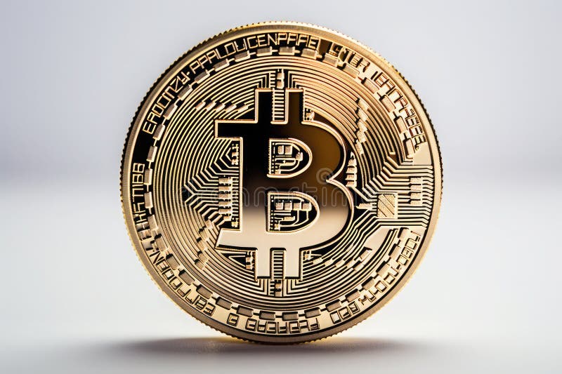 Golden Bitcoin 3d View on White Background, Reflecting a Bitcoin in ...