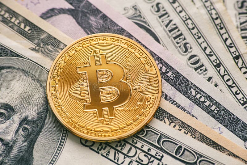 A Bitcoin with Dollar Bills Stock Image - Image of computer ...