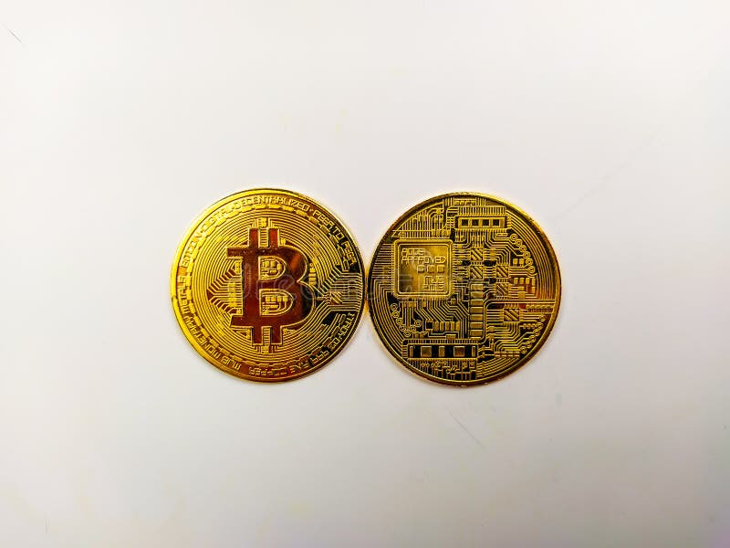 Golden Bitcoin with Front and Back Side Representing Electronic Digital ...