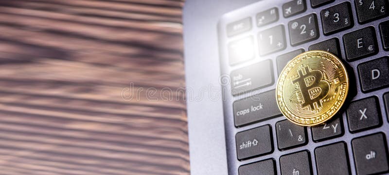 Golden Bitcoin on Keyboard. Crypto Currency. Panorama, Banner. Stock ...