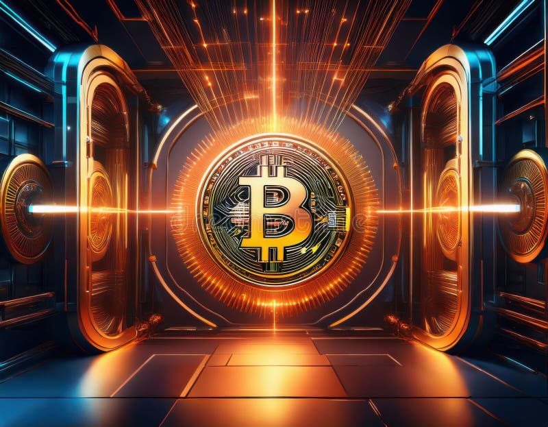A Futuristic Vault Protecting a Levitating Golden Bitcoin with Laser ...