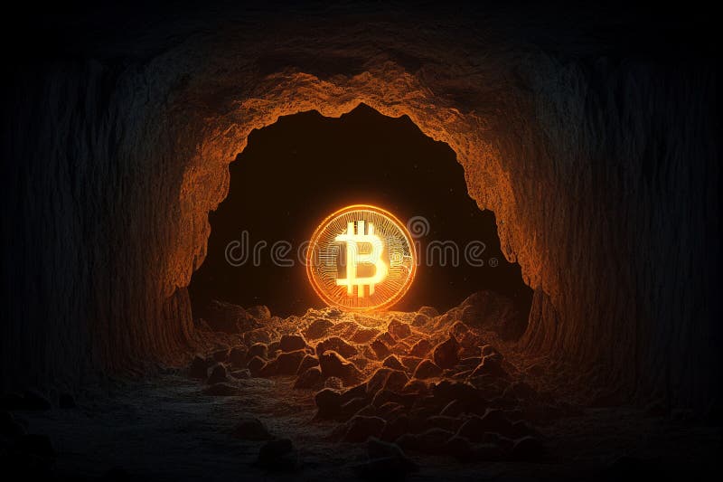 Golden Bitcoin Mining in Deep Mine Cave, Generative AI Stock ...