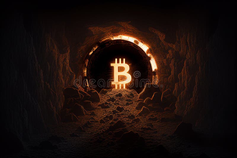 Golden Bitcoin Mining in Deep Mine Cave, Generative AI Stock ...