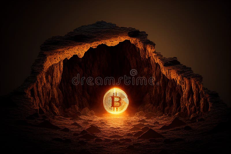 Golden Bitcoin Mining in Deep Mine Cave, Generative AI Stock ...