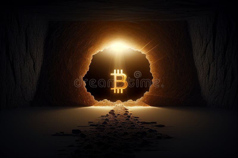Golden Bitcoin Mining in Deep Mine Cave, Generative AI Stock ...