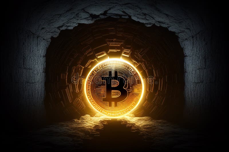 Golden Bitcoin Mining in Deep Mine Cave, Generative AI Stock ...