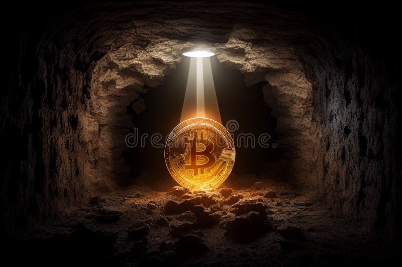 Golden Bitcoin Mining in Deep Mine Cave, Generative AI Stock ...