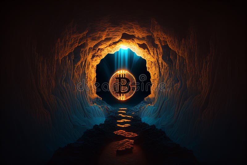 Golden Bitcoin Mining in Deep Mine Cave, Generative AI Stock ...