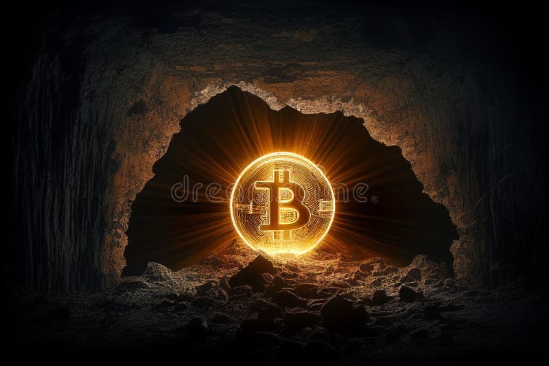 Golden Bitcoin Mining in Deep Mine Cave, Generative AI Stock ...