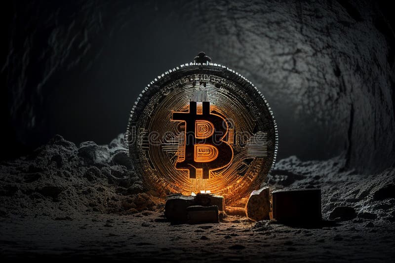 Golden Bitcoin Mining in Deep Mine Cave, Generative AI Stock ...