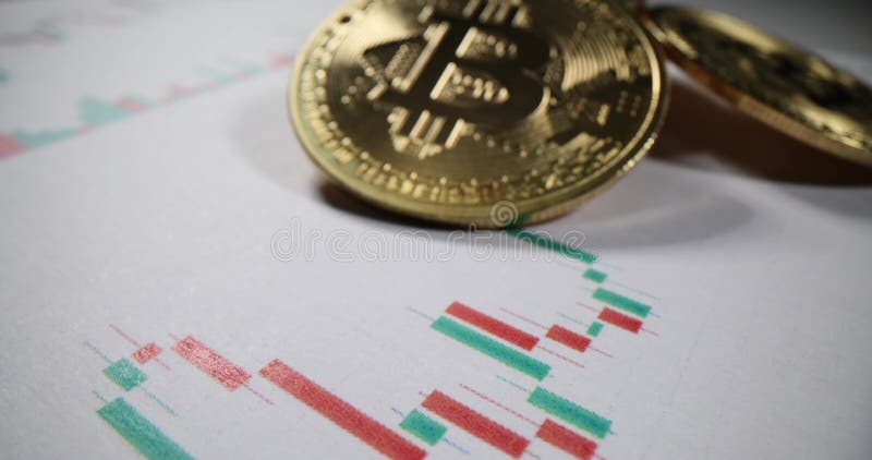 Golden Bitcoin Models Stack on Infographic Chart in Office Stock ...
