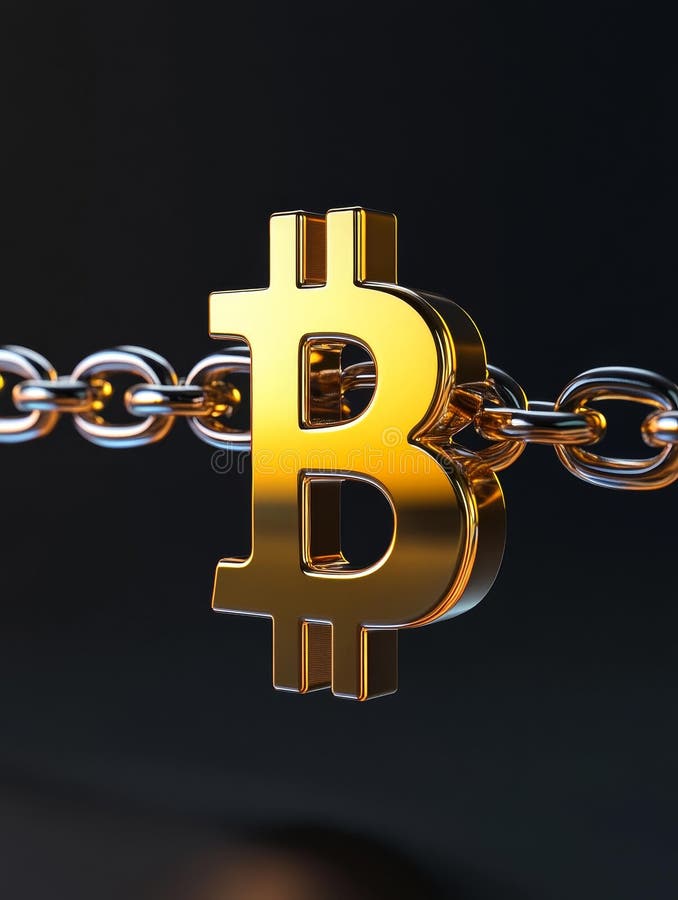 Golden Bitcoin Symbol Linked by a Chain Representing Digital Currency ...