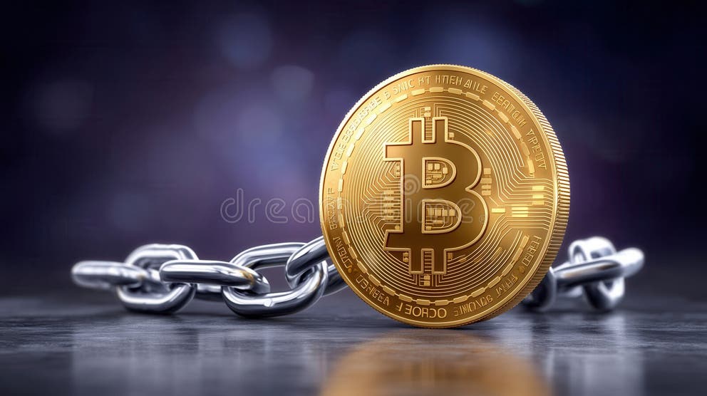 Golden Bitcoin Symbol Shatters Chains in a Dynamic Visual Style. Dark ...