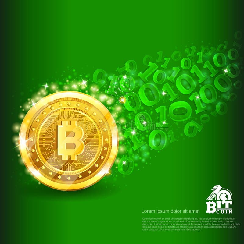 Golden Bitcoin with Trail from Binary Code on Green. Abstract Vector ...