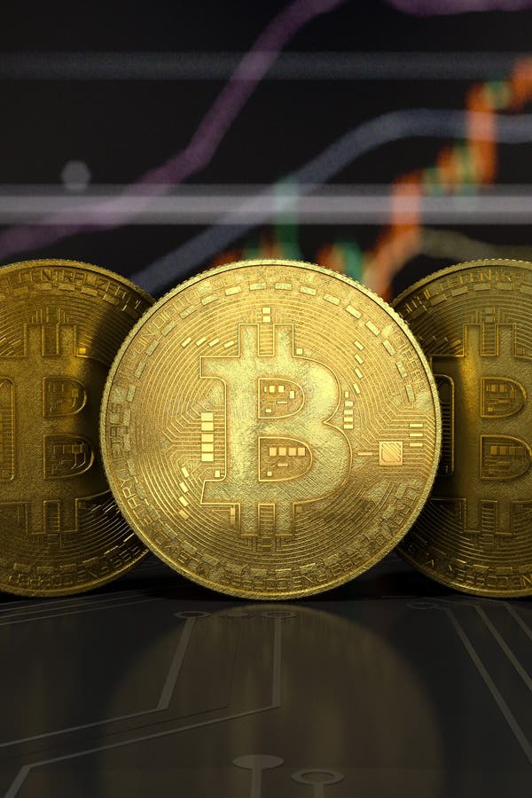 Golden Bitcoin Virtual Money Front View Close-up Stock Image - Image of ...