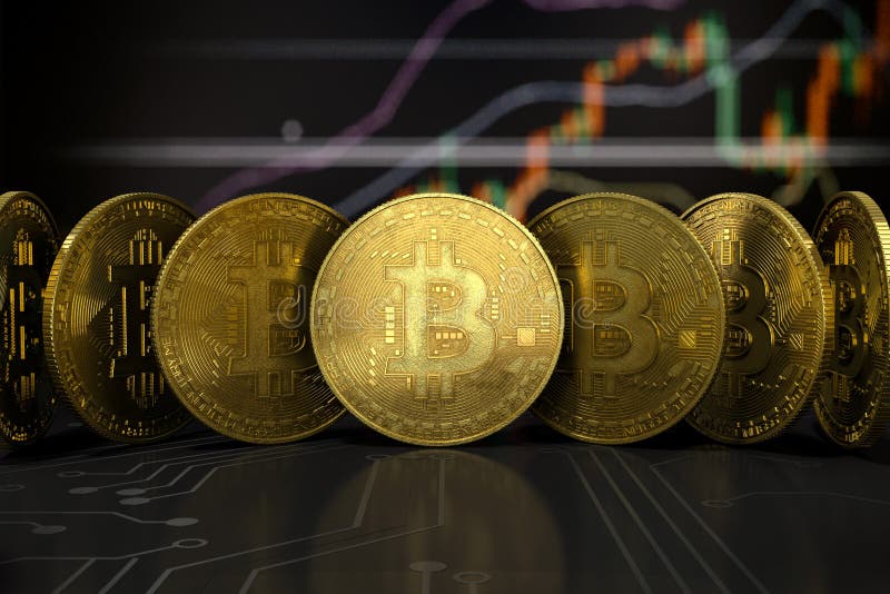 Golden Bitcoin Virtual Money Front View Stock Image - Image of currency ...
