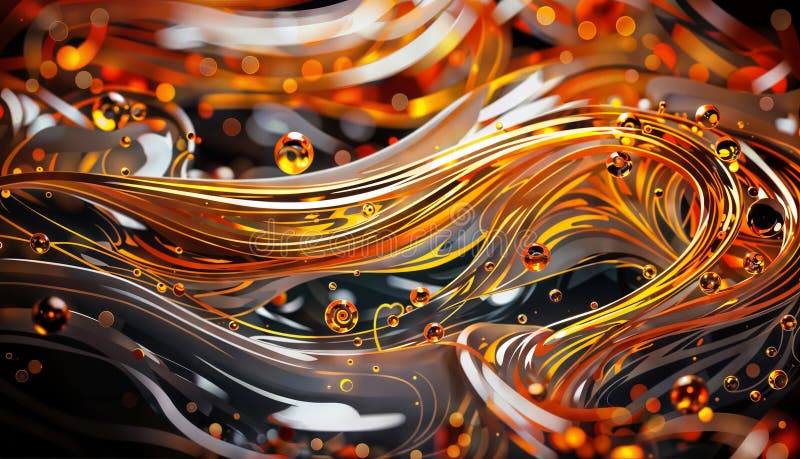 Golden and Black Abstract Design with Flowing Shapes on a Dark Grey ...