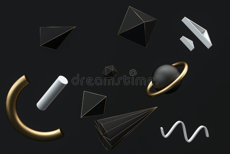 Golden and Black Abstract Objects, 3d Rendering Stock Illustration ...