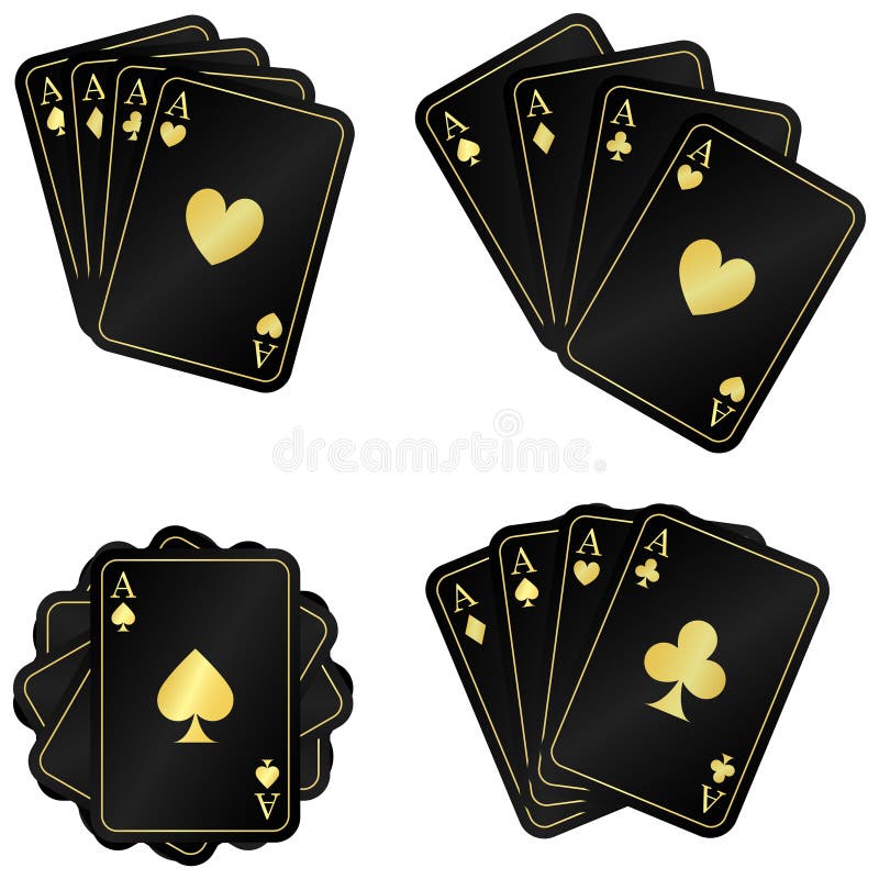 4 Golden Black Ace. Set Cards Stock Illustration - Illustration of ...