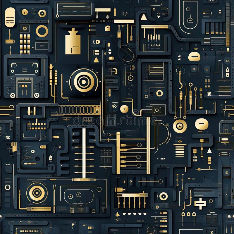 Golden and Black Electronic Circuit Pattern (tiled Stock Illustration ...