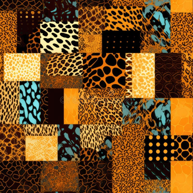 Golden and Black Leopard Spot Patchwork with Geometric Accents Stock ...