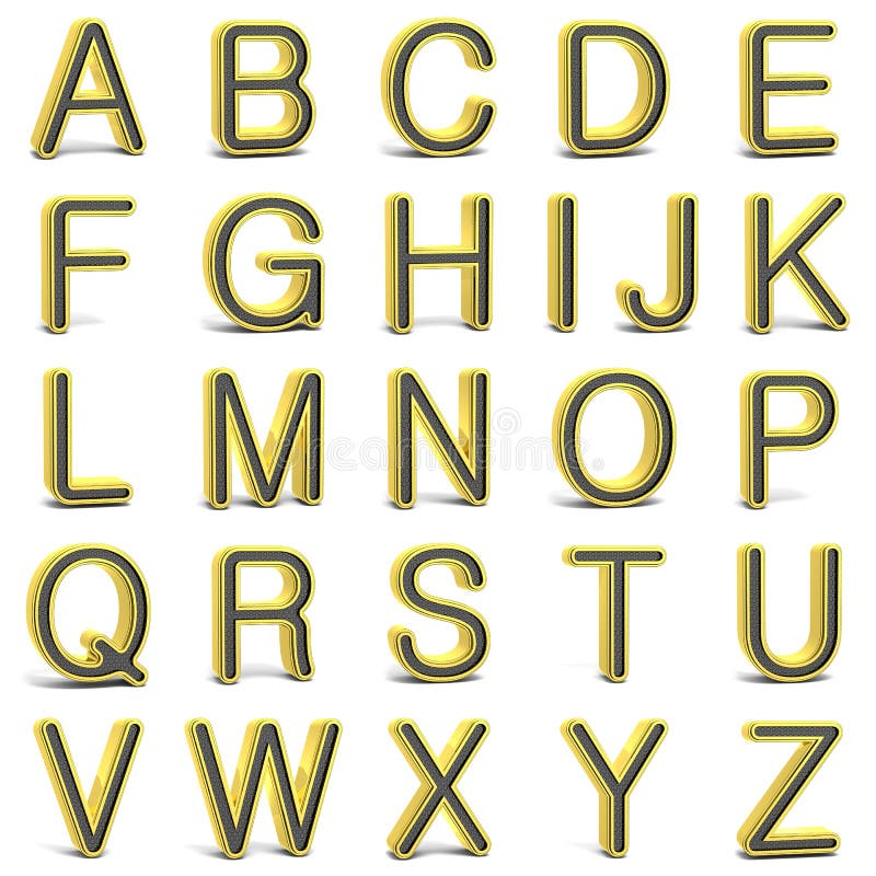 Golden and Black Round Alphabet. ALL Letters 3D Stock Illustration ...
