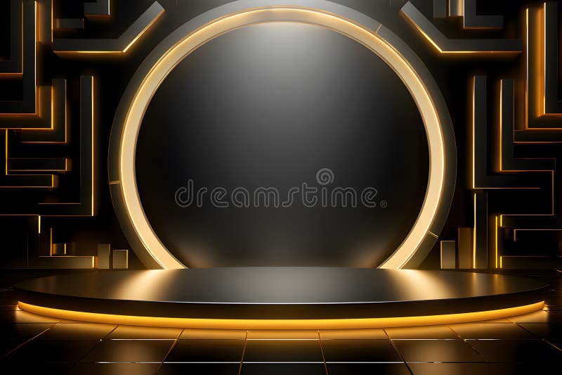 Golden and Black Stage Wall Room Abstract Background with Elegance ...