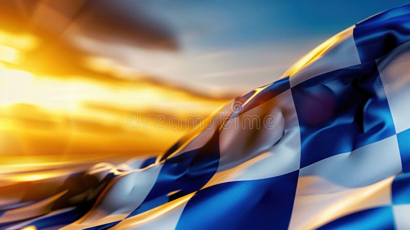 Golden and Blue Checkered Flag in Motion. Generative Ai Stock ...