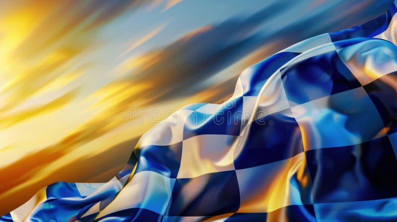 Golden and Blue Checkered Flag in Motion. Generative Ai Stock ...