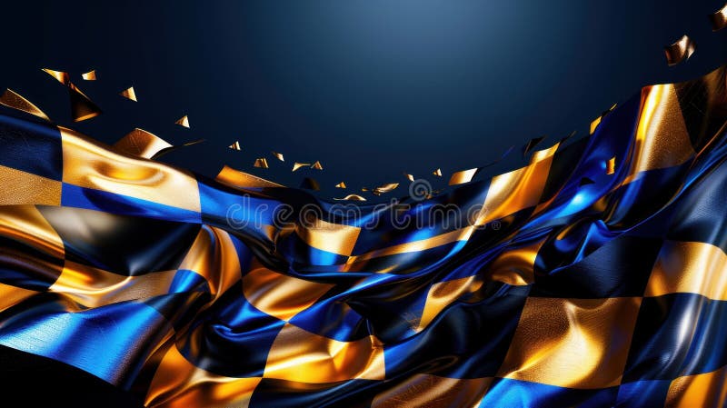 Golden and Blue Checkered Flag in Motion. Generative Ai Stock ...